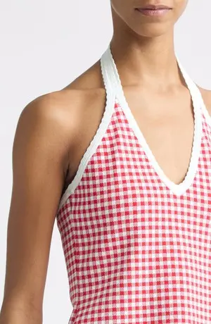 Posse Micah Halter Top In Checks - Red Gingham