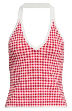 Posse Micah Halter Top In Checks - Red Gingham
