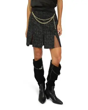 BELLE & BLOOM Set Me Free Tweed Skirt - Black