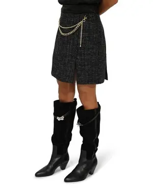 BELLE & BLOOM Set Me Free Tweed Skirt - Black