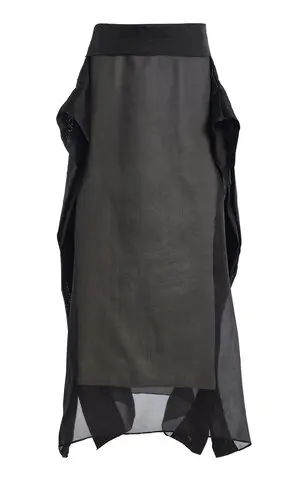 SLOAN Exclusive Cascade Chiffon Midi Skirt - Black