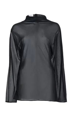 SLOAN Sheer Long Sleeve Turtleneck Top With Ruffled Sleeves