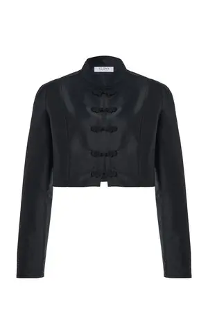 SLOAN Fitted Cropped Crepe Top With Mandarin Collar