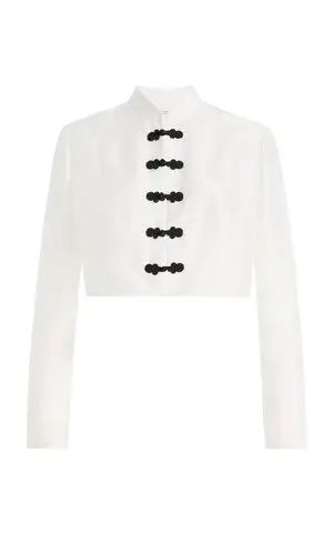 SLOAN Fitted Cropped Crepe Top With Mandarin Collar - Ivory
