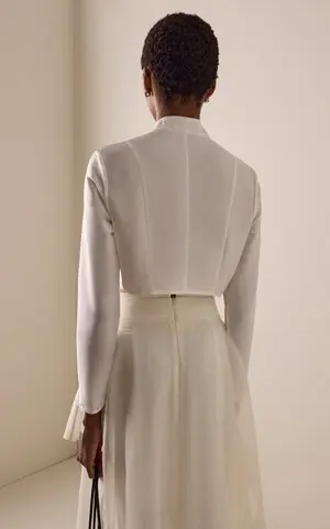 SLOAN Fitted Cropped Crepe Top With Mandarin Collar - Ivory