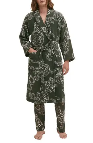 Desmond & Dempsey Print Cotton Terry Cloth Robe