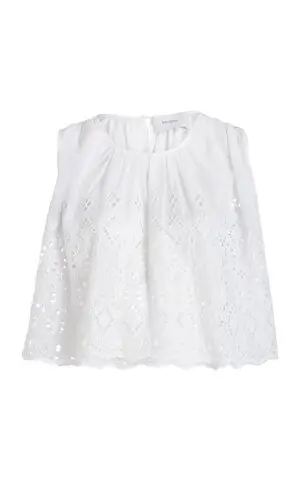 Merlette Dacere Cotton Eyelet Cropped Top - White