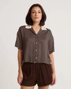 Volcom Cropped Button-up Shirt With Contrast Trim