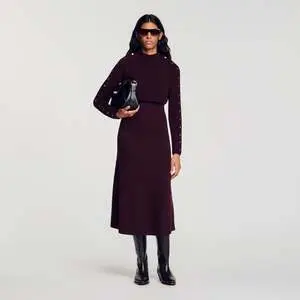 Sandro 2-in-1 Knit Maxi Dress With Decorative Studs - Bordeaux