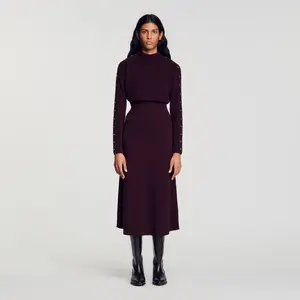 Sandro 2-in-1 Knit Maxi Dress With Decorative Studs - Bordeaux