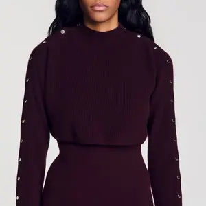 Sandro 2-in-1 Knit Maxi Dress With Decorative Studs - Bordeaux