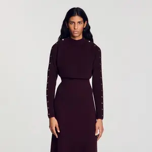 Sandro 2-in-1 Knit Maxi Dress With Decorative Studs - Bordeaux
