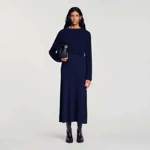 Sandro 2-in-1 Knit Maxi Dress - Navy Blue