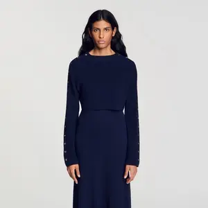 Sandro 2-in-1 Knit Maxi Dress - Navy Blue