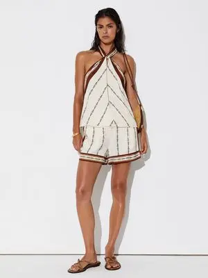 REISS Jayce Chain-print Halterneck Top - Ivory