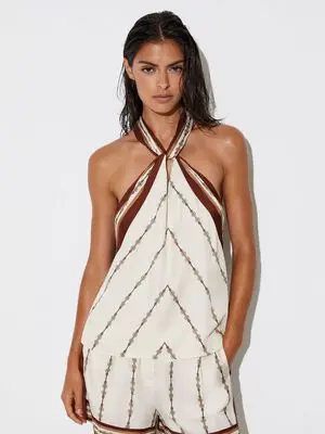 REISS Jayce Chain-print Halterneck Top