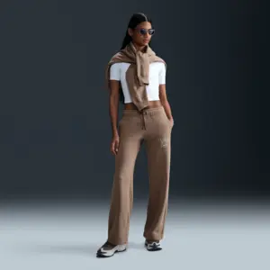 Nike Sportswear Club Fleece Mid-rise Wide-leg Graphic Pants - Brown