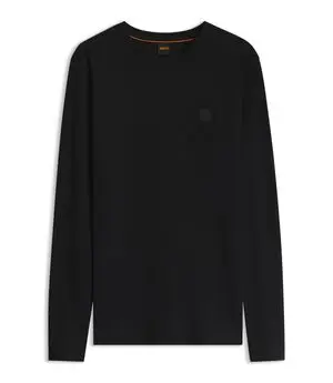 BOSS Long-sleeve Cotton T-shirt With Logo Patch - Black