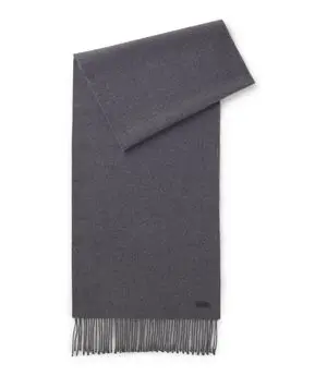 BOSS Italian-made Wool Scarf With Logo Patch - Grey