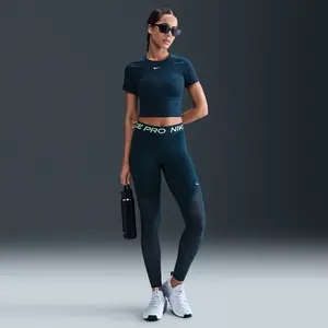 Nike Pro Mid-rise Full-length Mesh-paneled Leggings - Blue