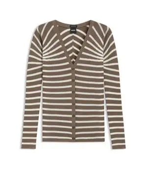 BOSS Buttoned Cardigan In Striped Merino Wool
