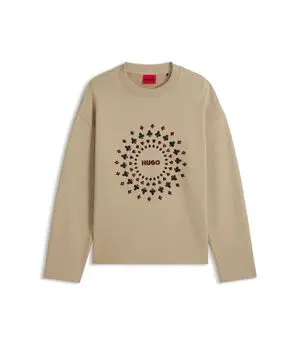 Hugo Relaxed-fit Sweatshirt With Embroidered Artwork On The Chest - Beige