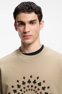 Hugo Relaxed-fit Sweatshirt With Embroidered Artwork On The Chest