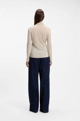 BOSS Draped Funnel-neck Wool Blend Top