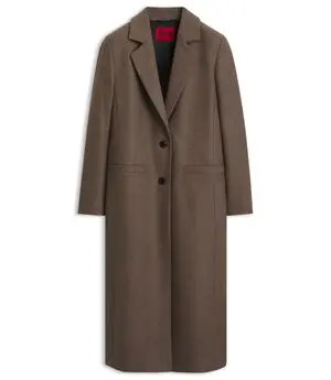 Hugo Relaxed Fit Long Formal Coat With Monogram Rivet