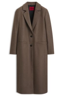 Hugo Relaxed Fit Long Formal Coat With Monogram Rivet