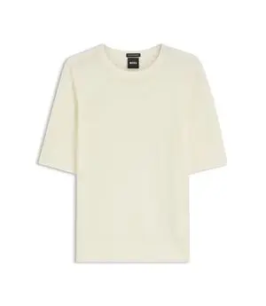 BOSS Slim-fit Short-sleeved Sweater In Superfine Merino Wool - Light Beige