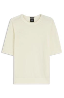 BOSS Slim-fit Short-sleeved Sweater In Superfine Merino Wool - Light Beige