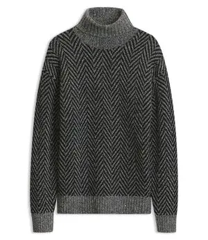 Hugo Relaxed-fit Turtleneck Sweater With Herringbone Knit - Black