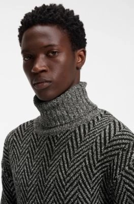 Hugo Relaxed-fit Turtleneck Sweater With Herringbone Knit