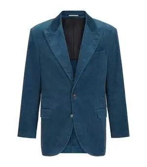 Brunello Cucinelli Denim-effect Velvet Blazer - Blue