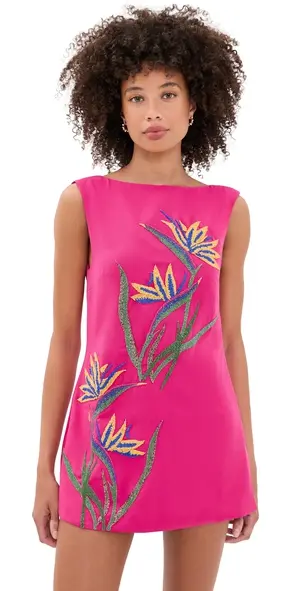 YELLOW THE LABEL Bird Of Paradise Embellished Boatneck Dress - Fuchsia