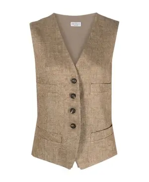 Brunello Cucinelli Single-breasted Linen Waistcoat - Brown