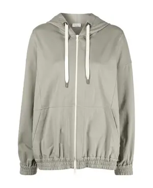 Brunello Cucinelli Jersey-knit Drawstring Zipped Hoodie - Nude
