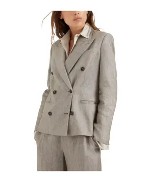 Brunello Cucinelli Double Breasted Straight Hem Blazer - Gray