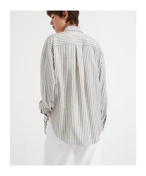 Brunello Cucinelli Striped Shirt With Beaded Collar Detail