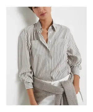 Brunello Cucinelli Striped Shirt With Beaded Collar Detail