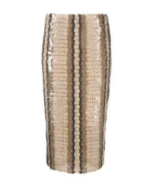 Brunello Cucinelli Sequined Striped Pencil Midi Skirt