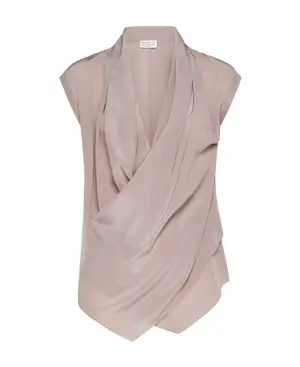Brunello Cucinelli Cap Sleeve Wrap Front Blouse - Nude