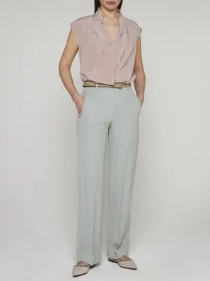 Brunello Cucinelli Cap Sleeve Wrap Front Blouse - Nude