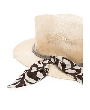 Brunello Cucinelli Monili Trim Woven Fedora Hat