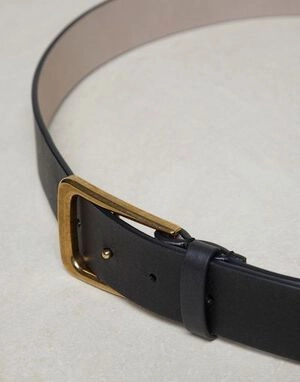 Brunello Cucinelli Wide Leather Belt With Gold Tone Buckle