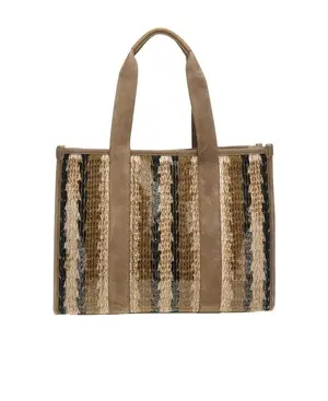 Brunello Cucinelli Sequin-embroidered Striped Tote Bag - Brown