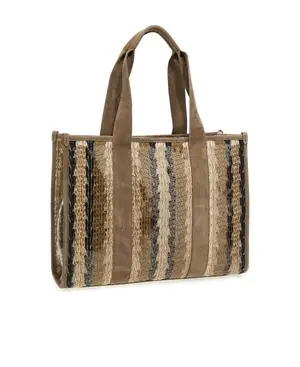 Brunello Cucinelli Sequin-embroidered Striped Tote Bag - Brown