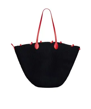 Celine Large Triomphe Beads Basket In Sisal And Calfskin - Black/red