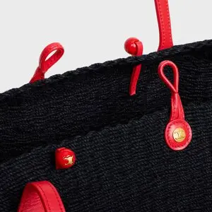 Celine Large Triomphe Beads Basket In Sisal And Calfskin - Black/red